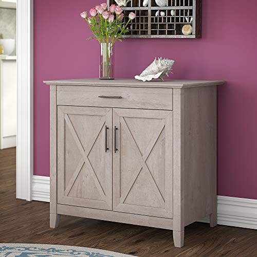 Bush Furniture Key West Secretary Desk with Keyboard Tray and Storage Cabinet, Washed Gray