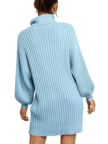 ANRABESS Women Oversized Sweater Dress Turtleneck Batwing Long Sleeve Ribbed Knit Loose 2024 Fall Winter Casual Short Dress A240danlan-M Light Blue