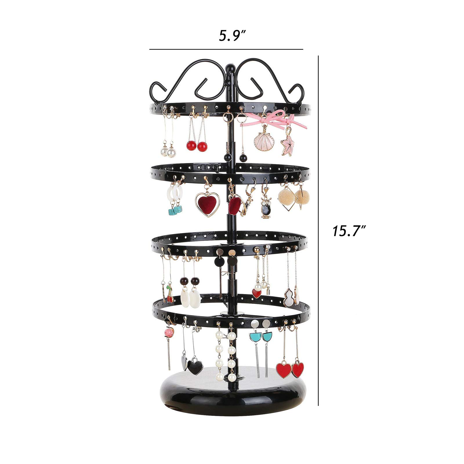 Qingsm 5-Tier Rotating 220-Hole Earring Holder Organizer,Metal Adjustable Jewelry Organizer Display Stand Hanging Towers