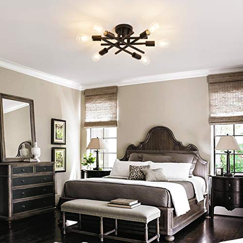 ASGYISA Semi Flush Mount Modern Ceiling Light Fixture， 6 Lights Black Vintage Matte Sputnik Chandelier Ceiling Lamp with E26 Bulb Base for Farmhouse Dining Room Living Room Bedroom Study Kitchen