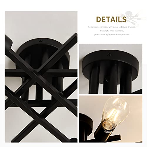ASGYISA Semi Flush Mount Modern Ceiling Light Fixture， 6 Lights Black Vintage Matte Sputnik Chandelier Ceiling Lamp with E26 Bulb Base for Farmhouse Dining Room Living Room Bedroom Study Kitchen