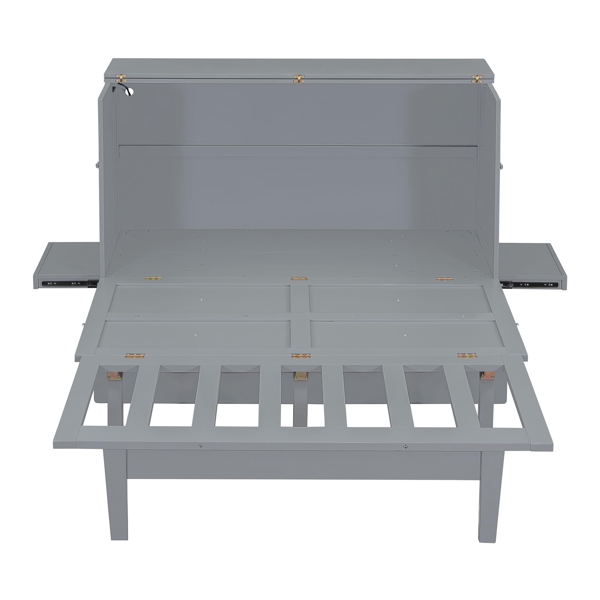 Queen Size Mobile Murphy Bed Chest, Foldable Platform Bed Folded into Cabinet, Wood Murphy Bed Frame with Movable Shelves and USB Port, Bedroom Furniture Versatile Chest Bed Folding Bed (Gray Bed)