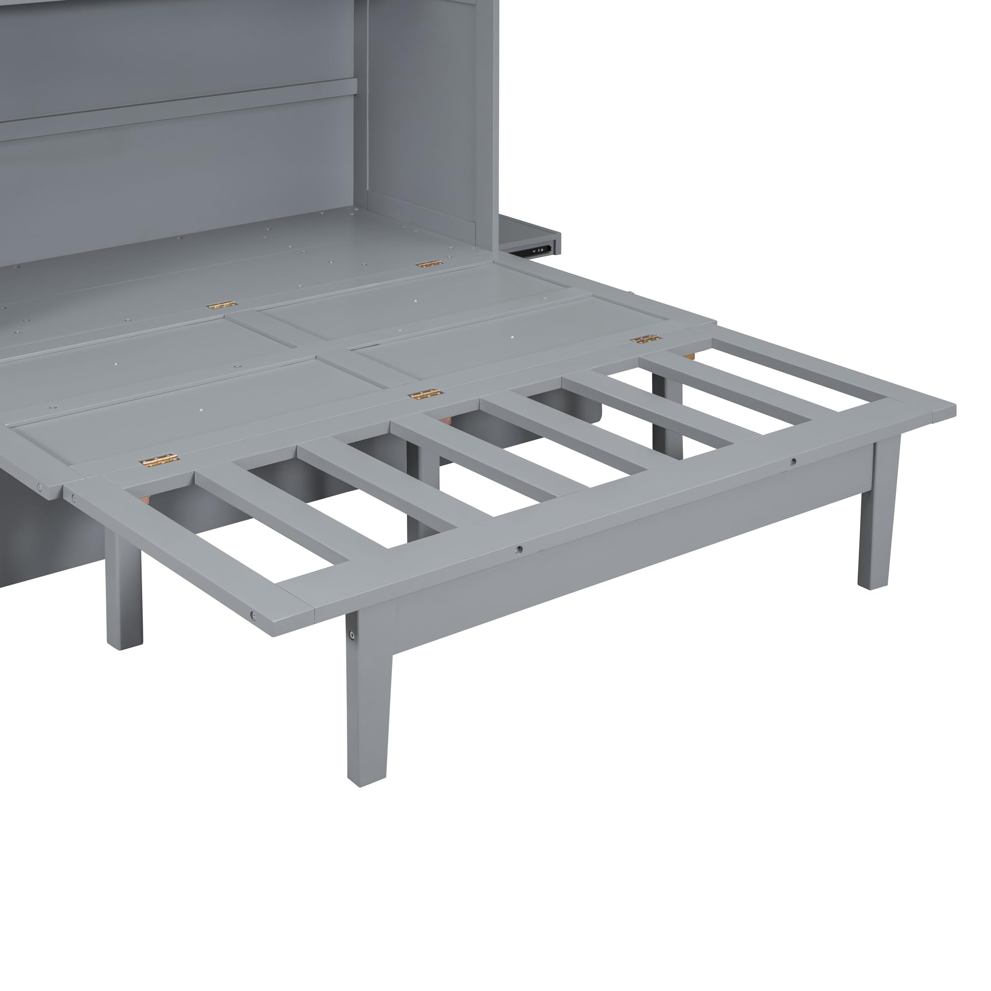 Queen Size Mobile Murphy Bed Chest, Foldable Platform Bed Folded into Cabinet, Wood Murphy Bed Frame with Movable Shelves and USB Port, Bedroom Furniture Versatile Chest Bed Folding Bed (Gray Bed)