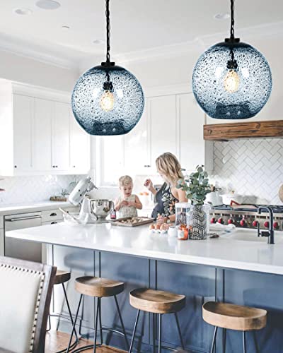 CASAMOTION Pendant Light fixtures Entryway Ceiling Hanging Glass Pendant Lighting Over Dining Room Table Modern Farmhouse Marble Blue Globe Shade lamp Kitchen Island 13" H