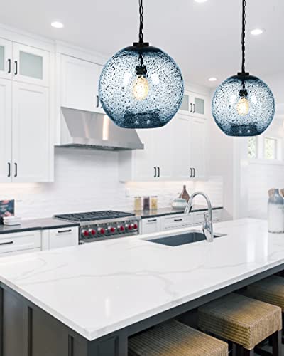 CASAMOTION Pendant Light fixtures Entryway Ceiling Hanging Glass Pendant Lighting Over Dining Room Table Modern Farmhouse Marble Blue Globe Shade lamp Kitchen Island 13" H