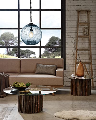 CASAMOTION Pendant Light fixtures Entryway Ceiling Hanging Glass Pendant Lighting Over Dining Room Table Modern Farmhouse Marble Blue Globe Shade lamp Kitchen Island 13" H