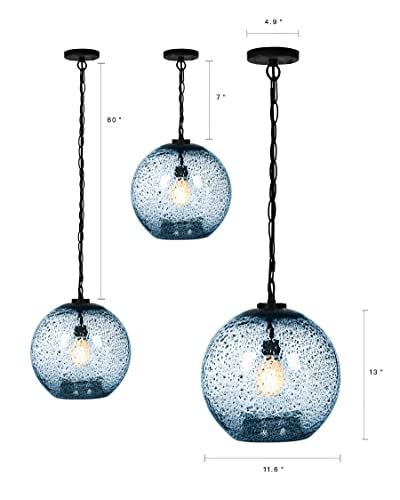 CASAMOTION Pendant Light fixtures Entryway Ceiling Hanging Glass Pendant Lighting Over Dining Room Table Modern Farmhouse Marble Blue Globe Shade lamp Kitchen Island 13" H