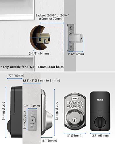 TEEHO TE001 Keyless Entry Door Lock with Keypad - Smart Deadbolt Lock - Front Door Lock with 2 Keys - Auto Lock - Easy Installation - Satin Nickel