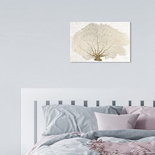 The Oliver Gal Artist Co. Nautical and Coastal Wall Art Canvas Prints Coral Fan' Home Décor, 15" x 10", Gold, White