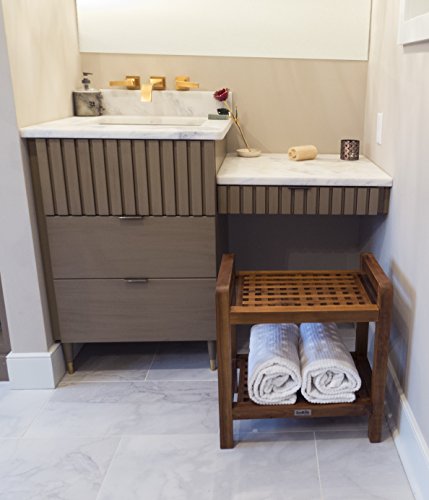 SeaTeak 60026 Shower & Spa Seat, Rectangular-Grate, W/Lower Shelf-Oiled Finish (Kd), 19.5" x 12.75" x 20.25"