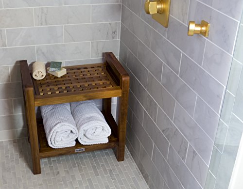SeaTeak 60026 Shower & Spa Seat, Rectangular-Grate, W/Lower Shelf-Oiled Finish (Kd), 19.5" x 12.75" x 20.25"