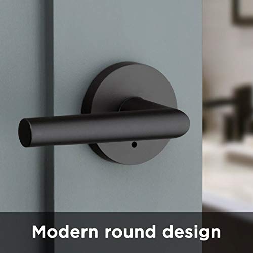Kwikset 91550-030 Milan Door Handle Lever with Modern Contemporary Slim Round Design for Home Bedroom or Bathroom Privacy in Iron Black