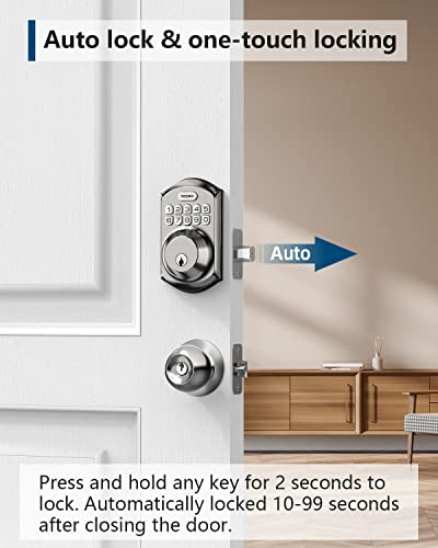 TEEHO TE001 Keyless Entry Door Lock with Keypad - Smart Deadbolt Lock - Front Door Lock with 2 Keys - Auto Lock - Easy Installation - Satin Nickel