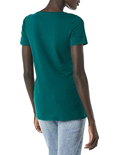 Amazon Essentials Women's Classic-Fit Short-Sleeve V-Neck T-Shirt, Pack of 2, Dark Green/Powder Blue, X-Large