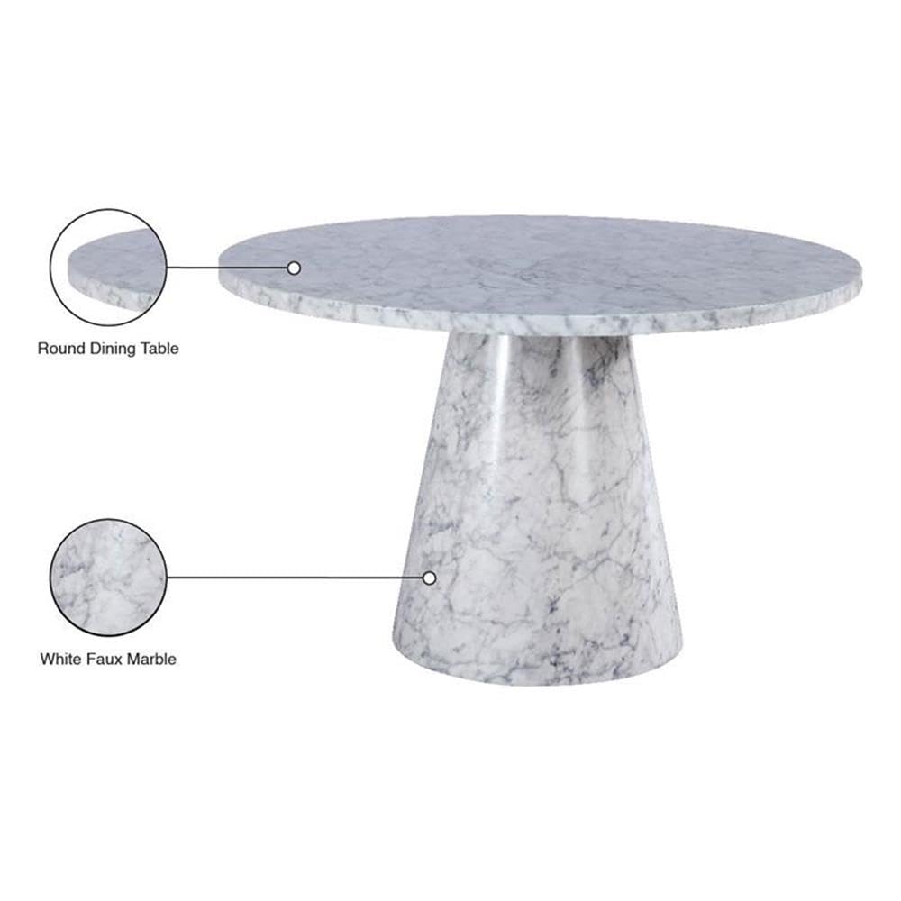 Meridian Furniture Omni Collection Modern | Contemporary Round Faux Marble Dining Table, 48" W x 48" D x 30" H, White