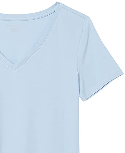 Amazon Essentials Women's Classic-Fit Short-Sleeve V-Neck T-Shirt, Pack of 2, Dark Green/Powder Blue, X-Large