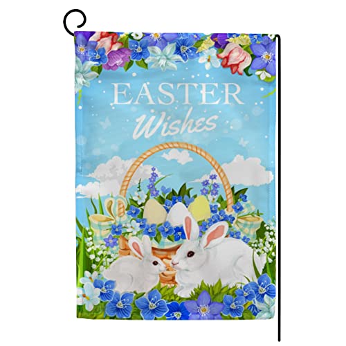 My Little Nest Seasonal Garden Flag Easter Egg Basket Bunnies Double Sided Vertical Garden Flags for Home Yard Holiday Flag Outdoor Decoration Farmhouse Banner 28"x40"