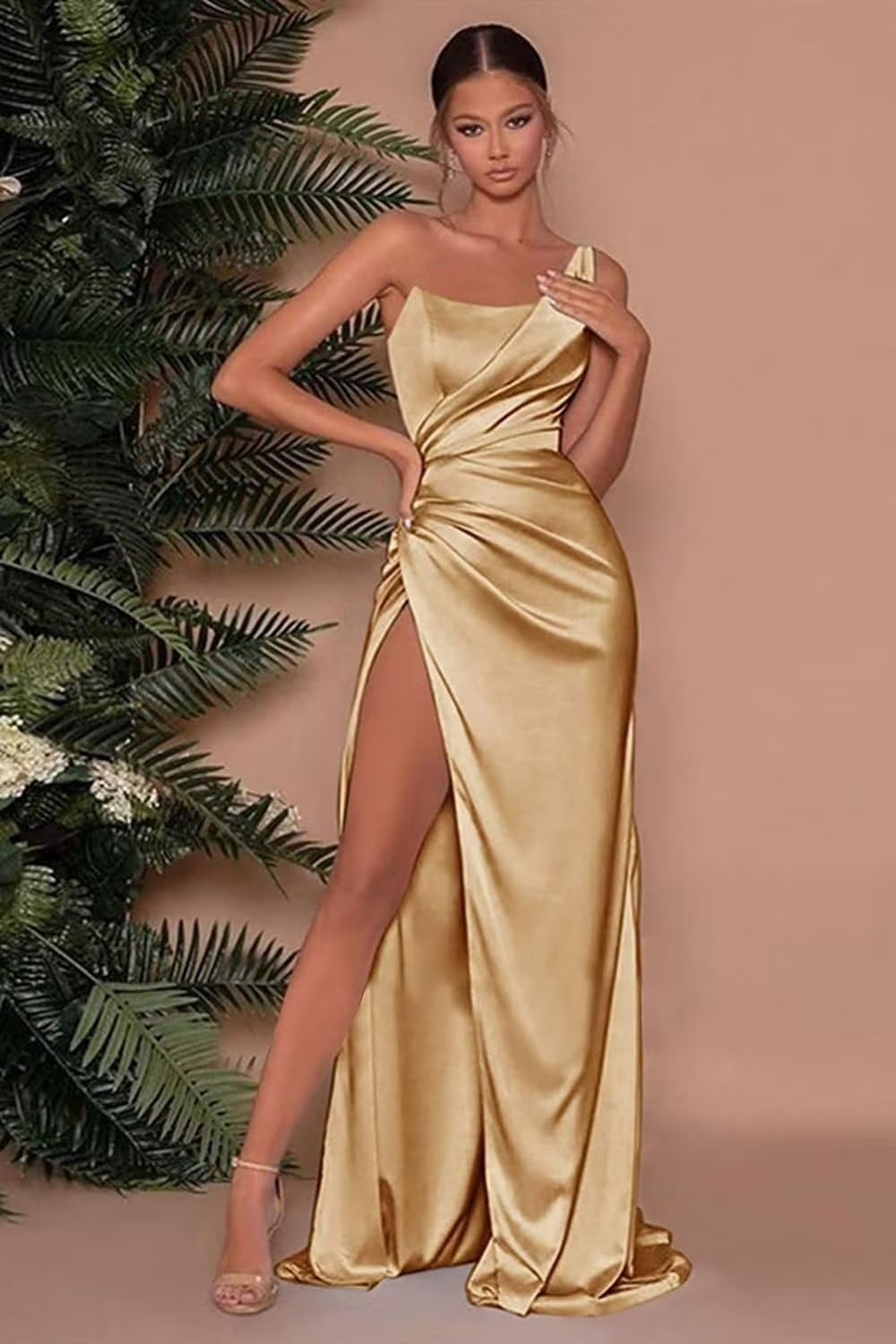 OFEYCHUN Wisteria Formal Dresses for Women Evening Party Pleated Prom Dresses with Slit One Shoulder Evening Gowns Size 16