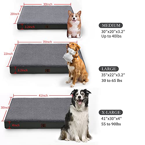 Baauye X-Large Dog Bed for Large/Mediem/Samll Dogs, Orthopedic Egg-Crate Foam Dog Bed Suit for Dog Crates with Removable Waterproof and Washable Cover (X-Large(41x30x4), Dark Grey)