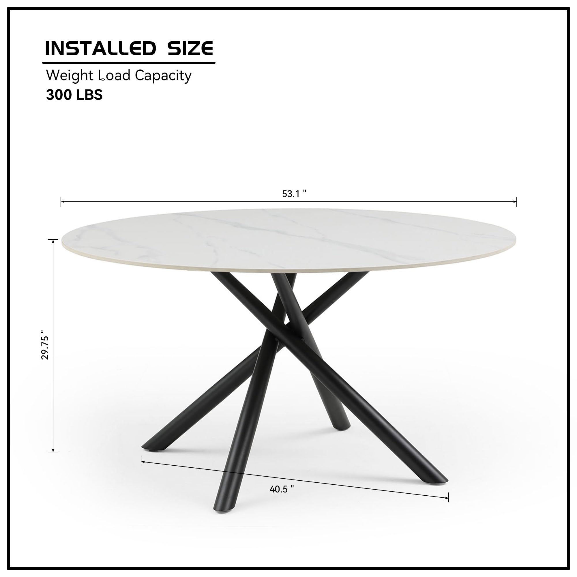 JURMALYN 53" Marble Dining Table Round Kitchen Table, Circle Dining Room Table with White Sintered Stone Top and Metal Legs Mid-Century Modern Dinner Table for 4 6 for Living Room Dining Room Kitchen