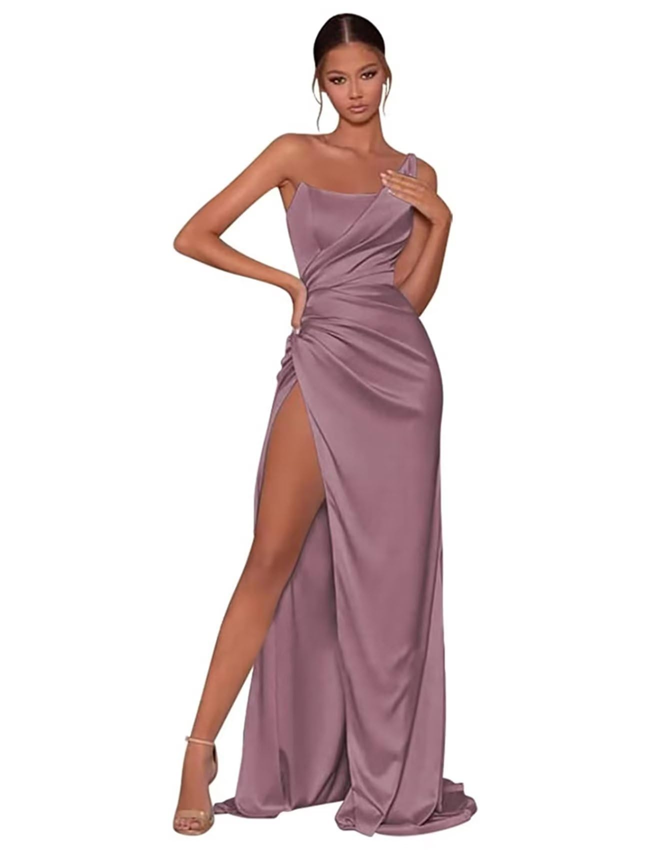 OFEYCHUN Wisteria Formal Dresses for Women Evening Party Pleated Prom Dresses with Slit One Shoulder Evening Gowns Size 16