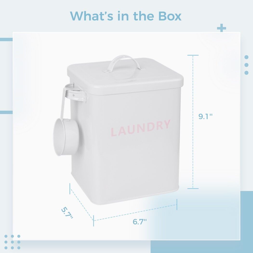 Homaisson Laundry Powder Container, Laundry Detergent Storage Container, Powder Laundry Soap Box, Vintage Style Metal Organizer with Lid and Handy Scoop