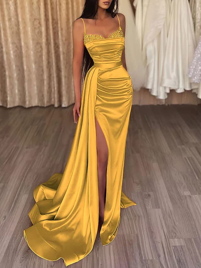 Princess Glitter Prom Dresses for Women with Train Mermaid Sequin Ruffled Satin Evening Formal Gowns Wisteria Size 8