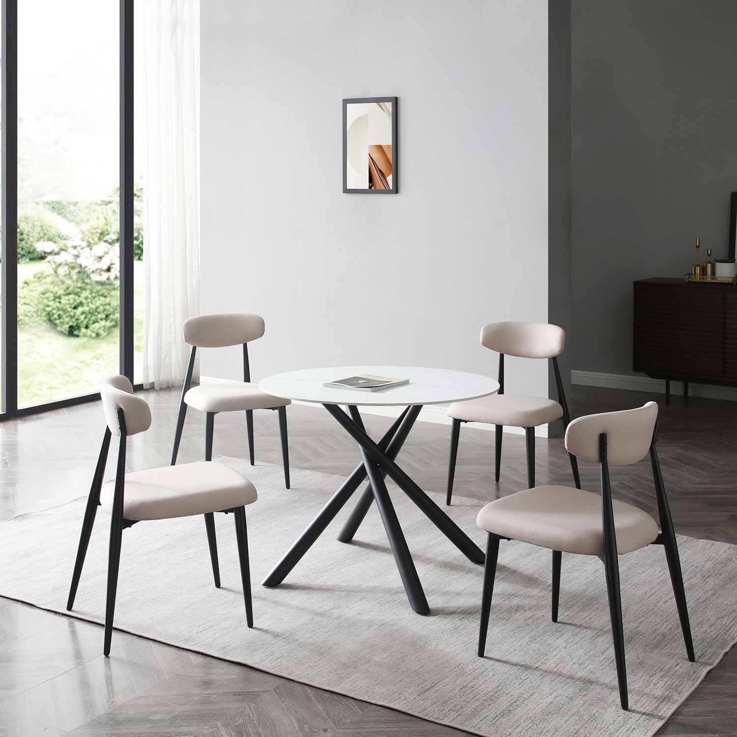 JURMALYN 53" Marble Dining Table Round Kitchen Table, Circle Dining Room Table with White Sintered Stone Top and Metal Legs Mid-Century Modern Dinner Table for 4 6 for Living Room Dining Room Kitchen