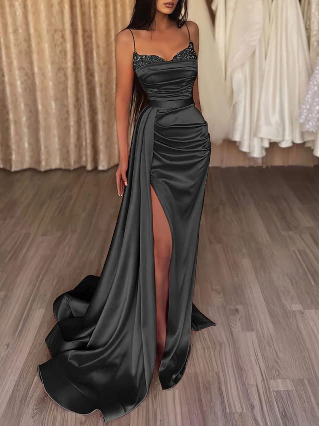 Princess Glitter Prom Dresses for Women with Train Mermaid Sequin Ruffled Satin Evening Formal Gowns Wisteria Size 8