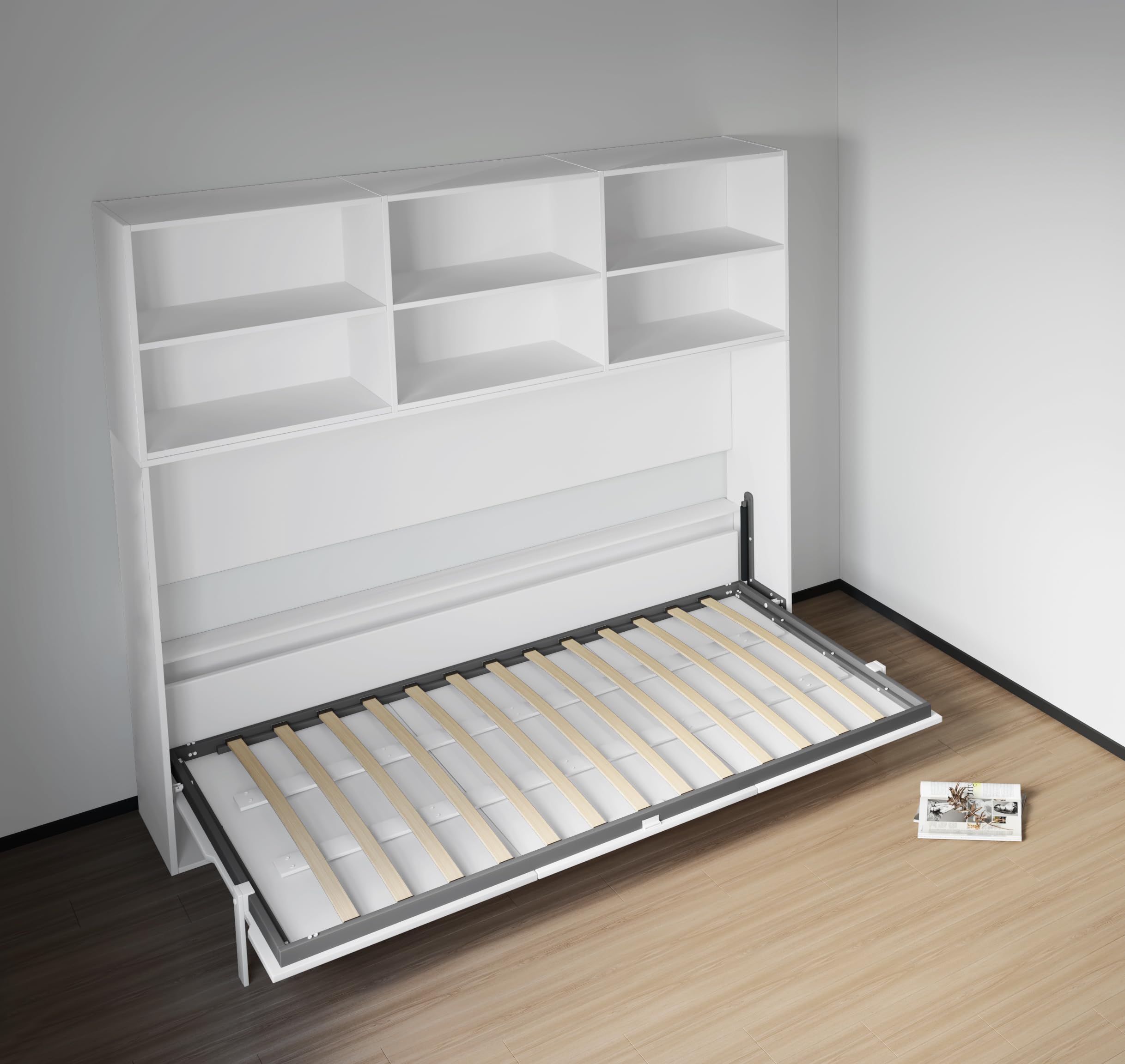 DEINPPA Twin Horizontal Murphy Bed with Storage Shelf, Space-Saving Wall Bed for Multipurpose Room-White