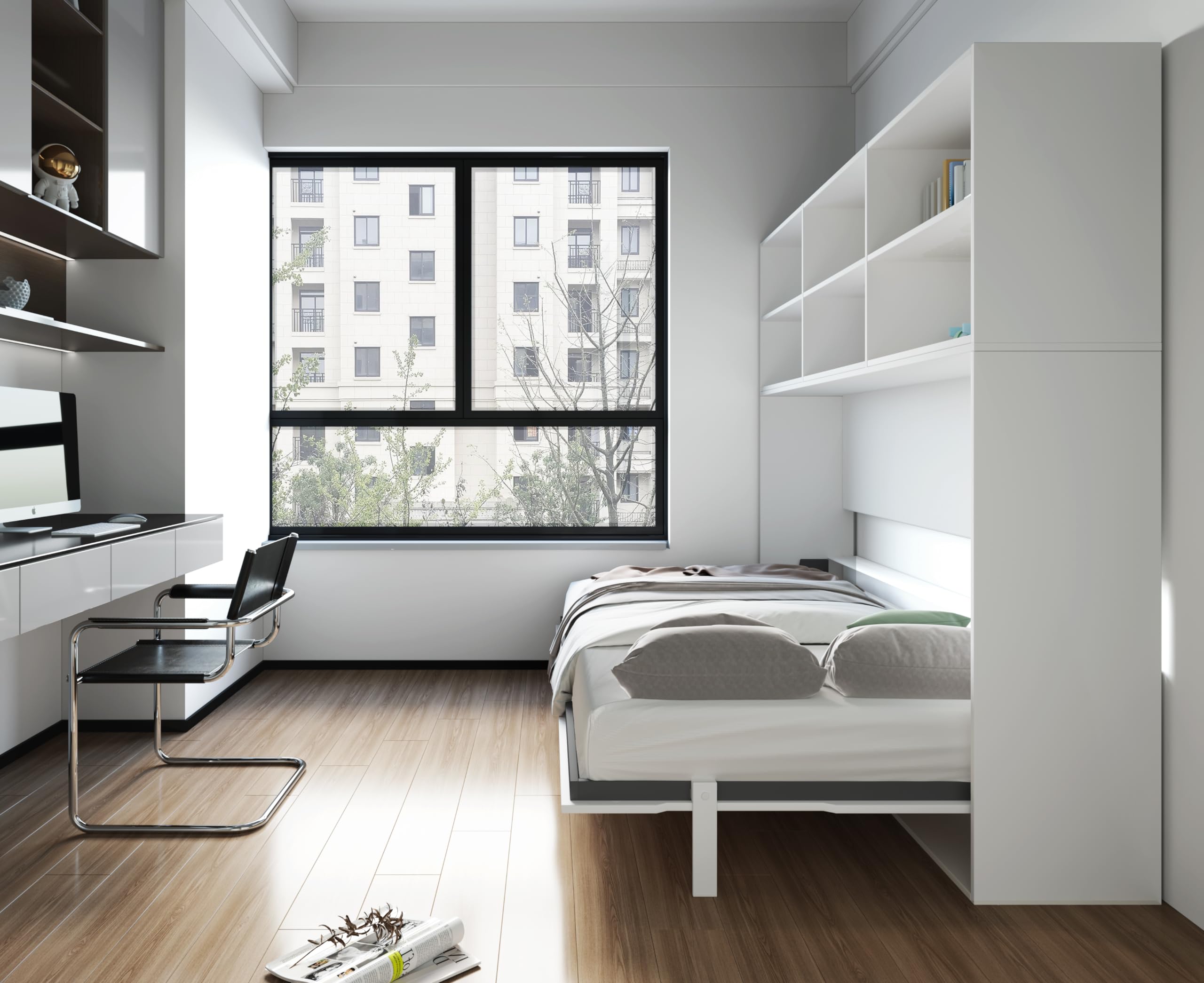DEINPPA Twin Horizontal Murphy Bed with Storage Shelf, Space-Saving Wall Bed for Multipurpose Room-White
