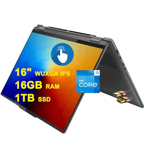 Lenovo Yoga 7i 16 2-in-1 Laptop 16" WUXGA IPS Touchscreen 13th Gen Intel 10-Core i5-1335U (Beats i7-1255u) 16GB RAM 1TB SSD Backlit Fingerprint Thunderbolt Long Battery Life Win11 Gray + HDMI Cable