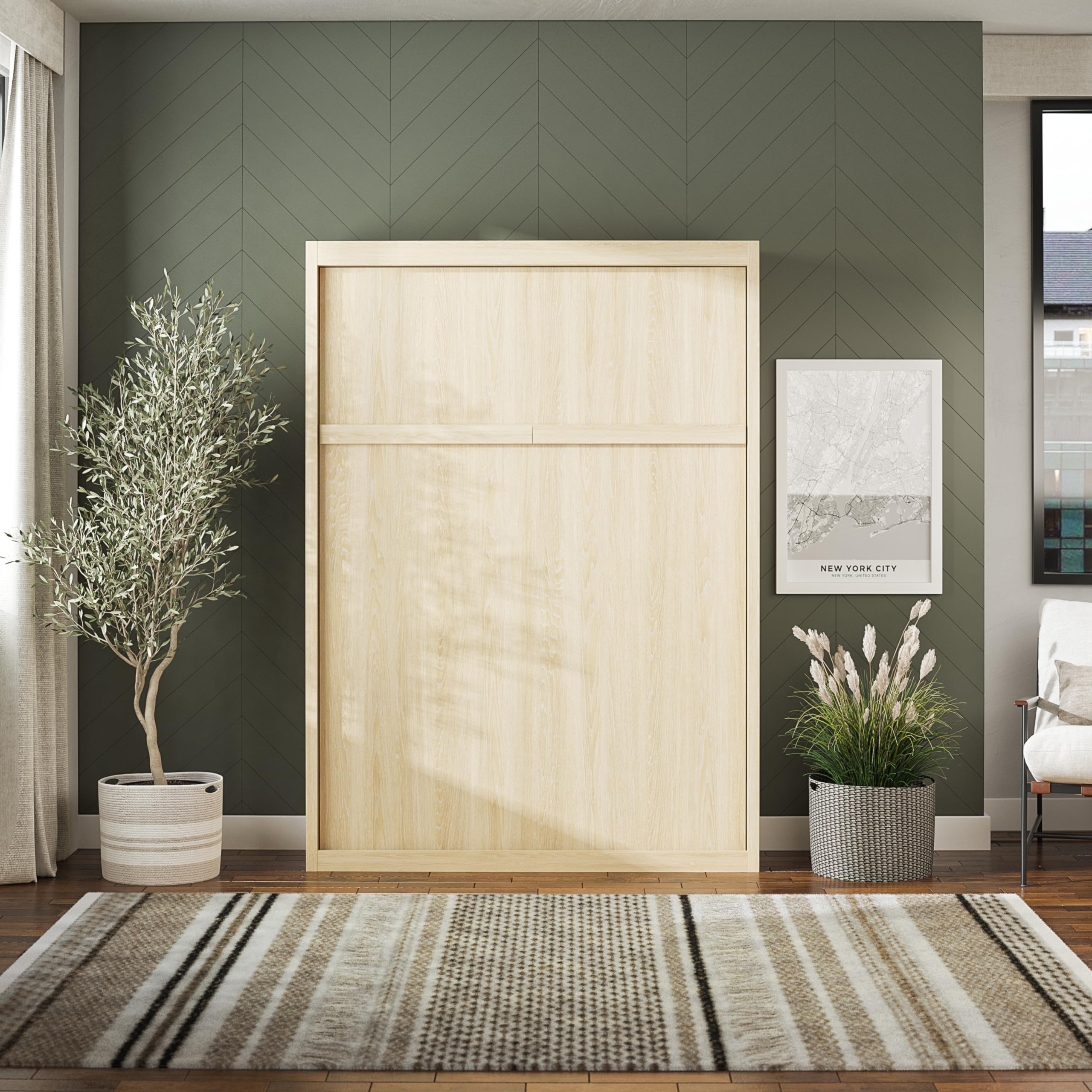 Signature Sleep Full Size Murphy Wall Bed with Wooden Slats in Wood, in Light Oak, No Box Spring Needed, Easy Assembly, Up to 600 lbs Weight Capacity