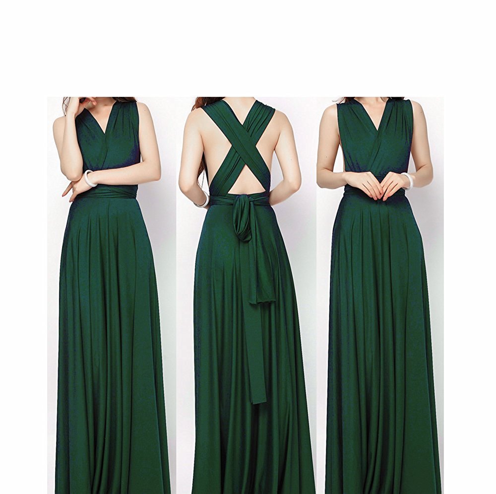 Women's Transformer Convertible Multi Way Wrap Long Prom Maxi Dress V-Neck High Low Wedding Bridesmaid Evening Party Grecian Dresses Boho Backless Halter Formal Cocktail Dance Gown Green Small