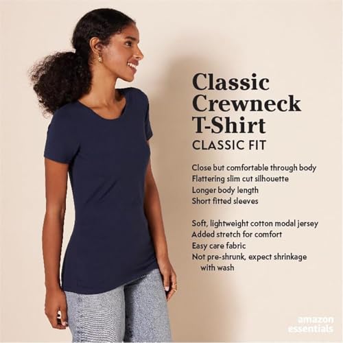 Amazon Essentials Women's Classic-Fit Short-Sleeve Crewneck T-Shirt, Pack of 2, Dark Green/Powder Blue, X-Small