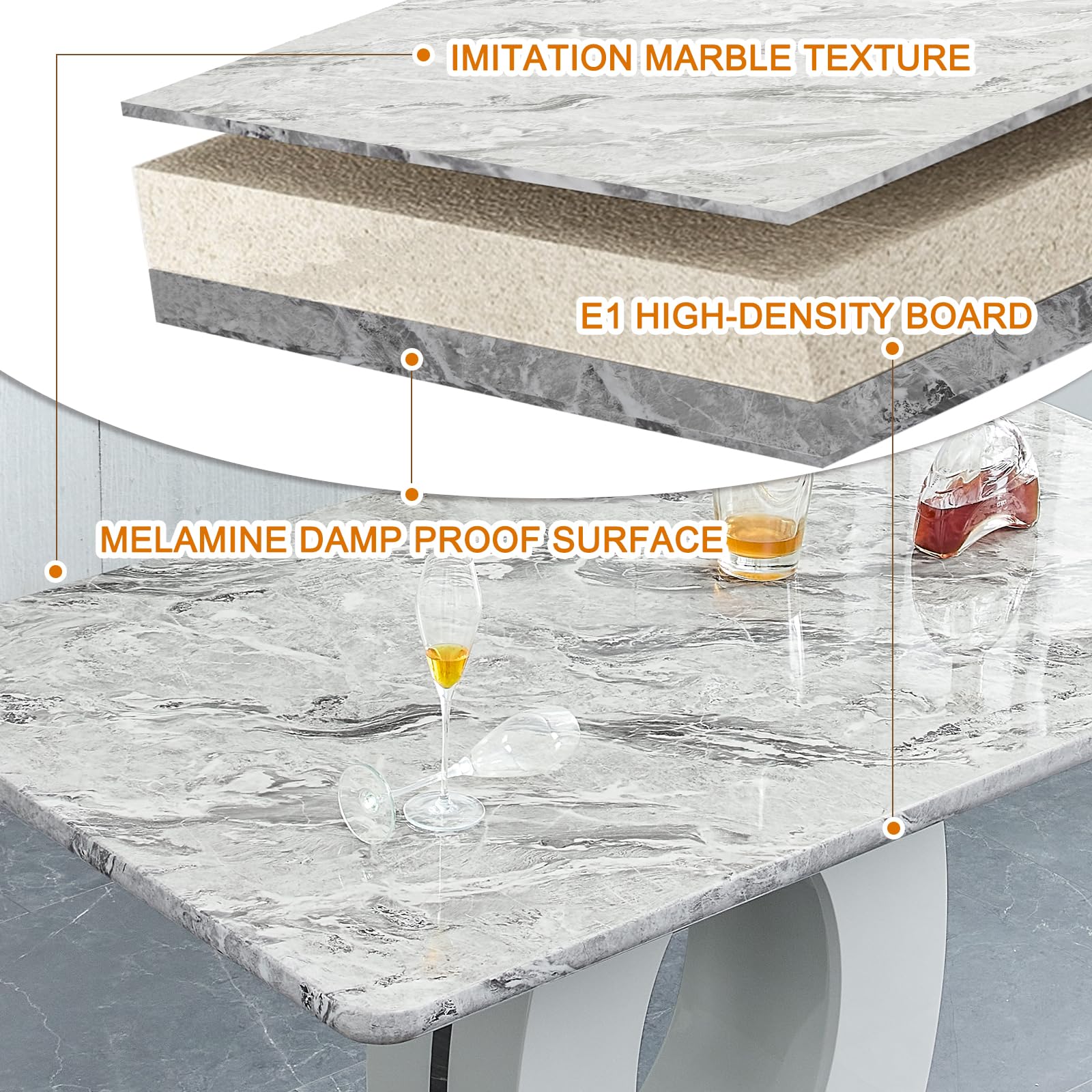 gopop Bar Height Dining Table,Marble Dining Table for 6,1.77-inch Thick Marbleized Textured Tabletop with High-Gloss MDF Base,Counter Height Dining Table Ideal for Pub Bar Gatherings at Home