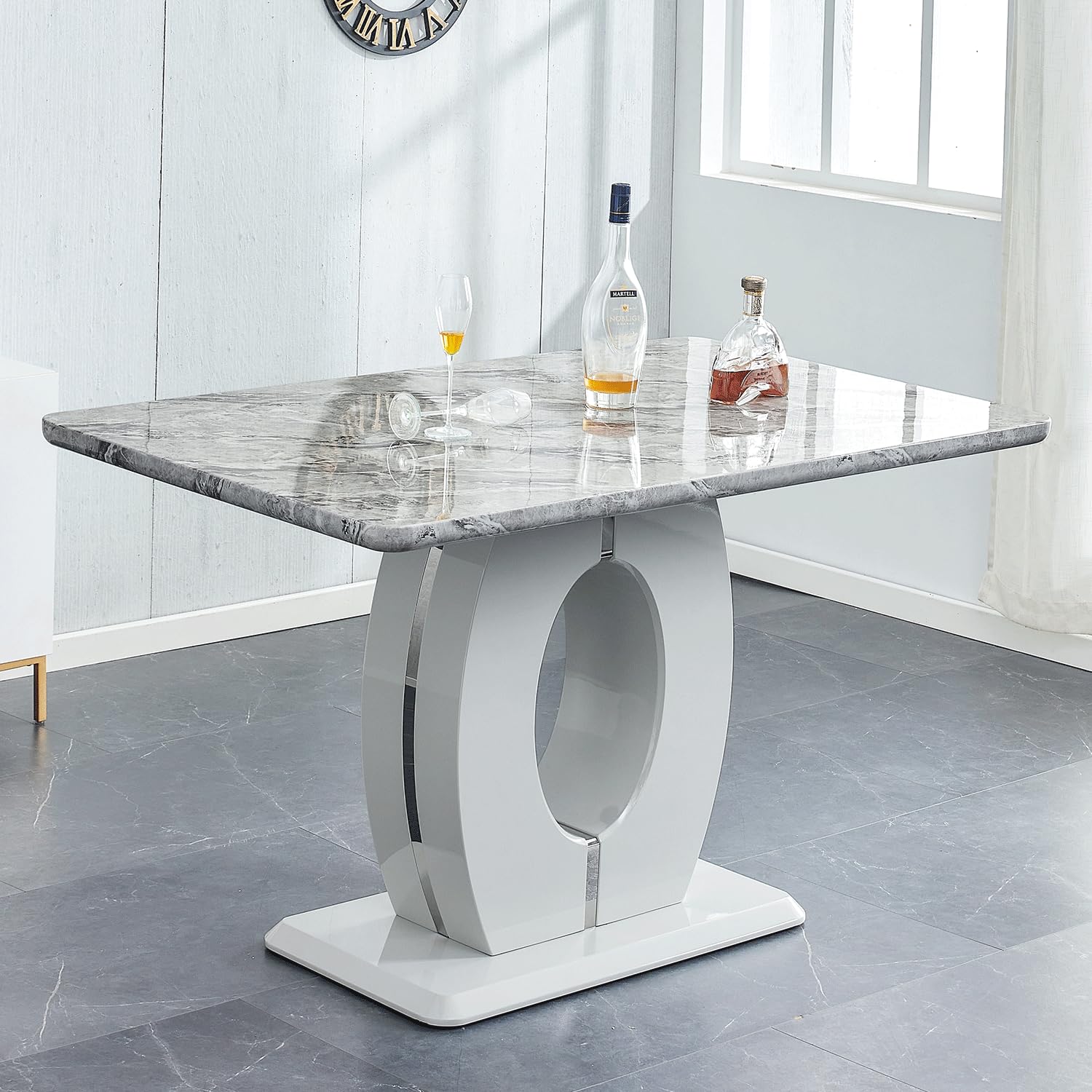 gopop Bar Height Dining Table,Marble Dining Table for 6,1.77-inch Thick Marbleized Textured Tabletop with High-Gloss MDF Base,Counter Height Dining Table Ideal for Pub Bar Gatherings at Home