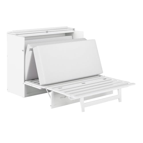 BOWERY HILL Full Size Murphy Bed Chest with Charging Station in White