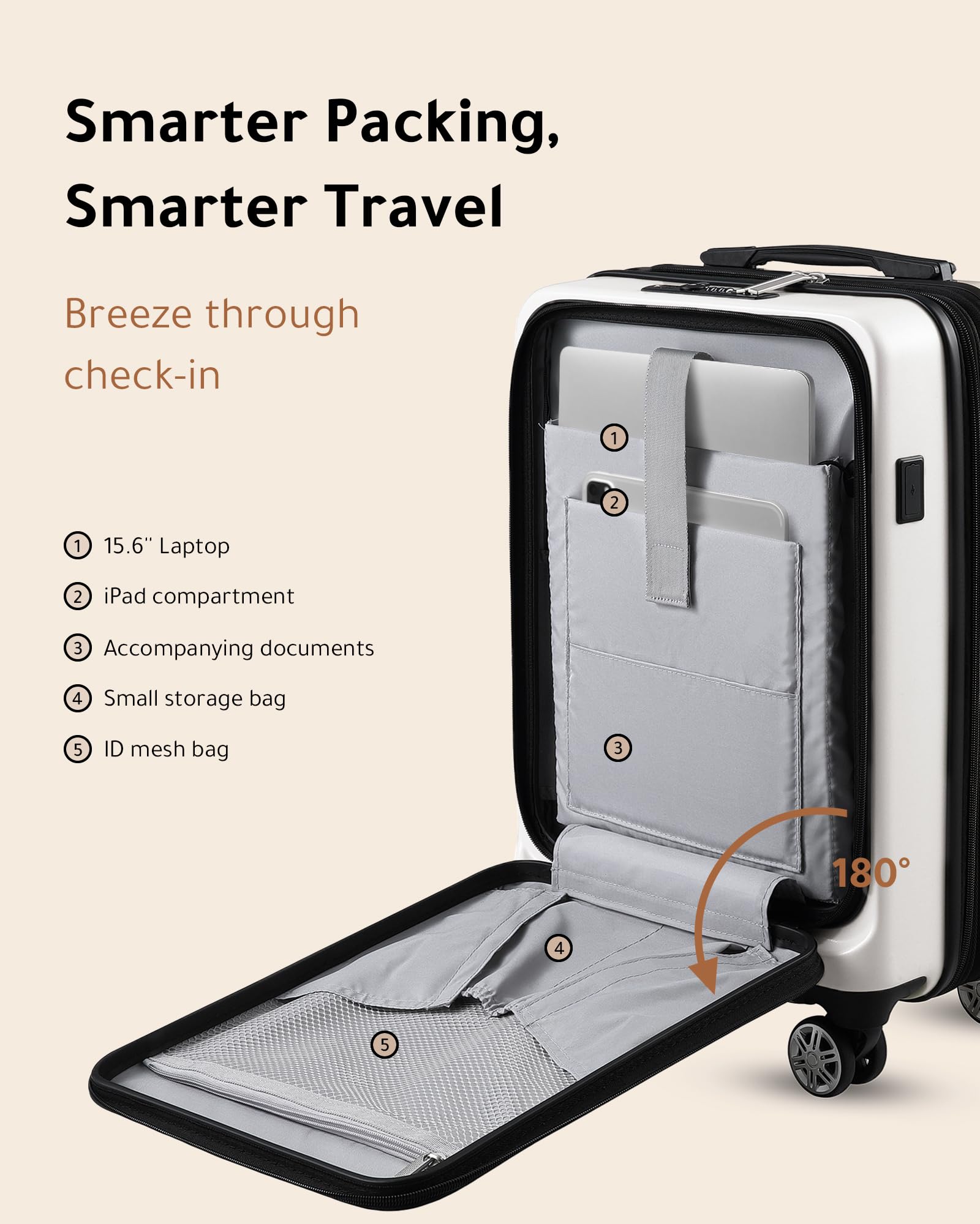 LUGGEX Carry On Luggage with Pocket Compartment - Polycarbonate Expandable Luggage with USB Port - Travel Suitcase with Wheels Airline Approved, Lightweight