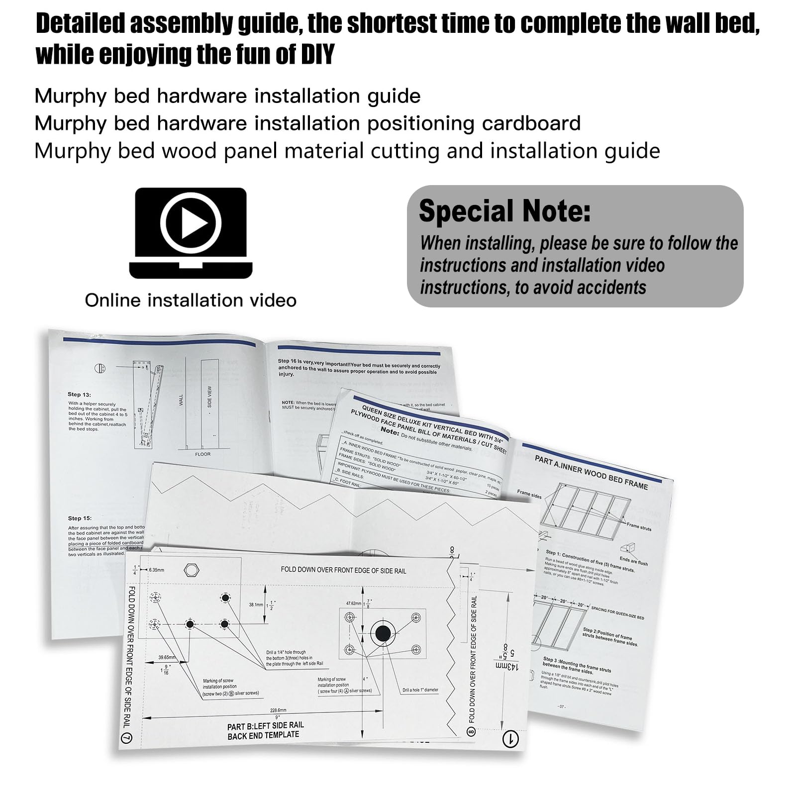 ROOMTEC Full Murphy Bed Hardware Kit, Folding Wall Bed Kit,Vertical,Easy to Install,Saving Space