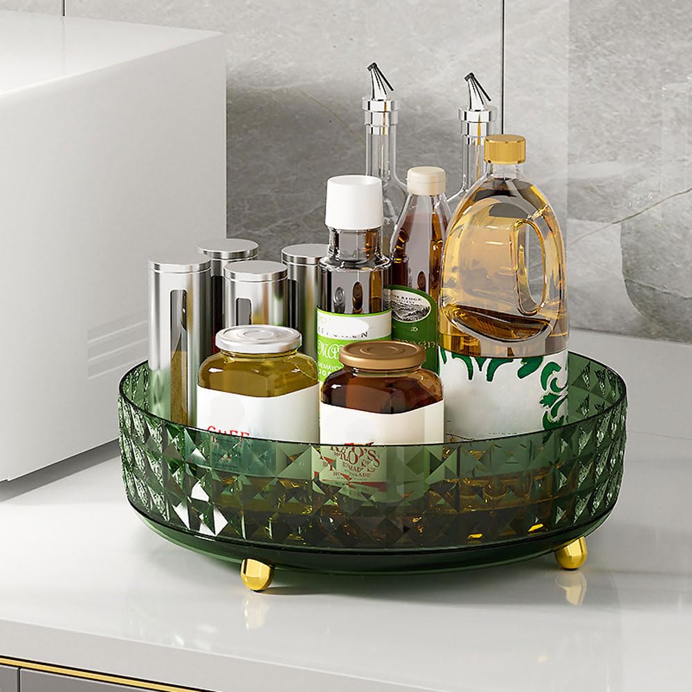 Non Skid Lazy Susan Turntable, 1 Tier Non Skid Spice Rack Turntable, 9 Inch Spinning Organizer, 360 Degree Rotating Seasoning Organizer for Kitchen, Pantry Cabinet, Refrigerator, Dark Green