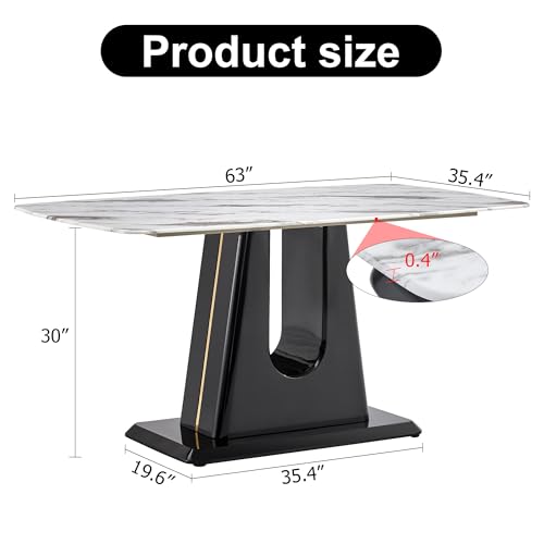 cinkehome Modern Faux Marble Dining Table, 63" Rectangle Kitchen Dinner Table for 4-6, Large Kitchen Dining Room Table with Geometric Frame, Banquet, Meeting