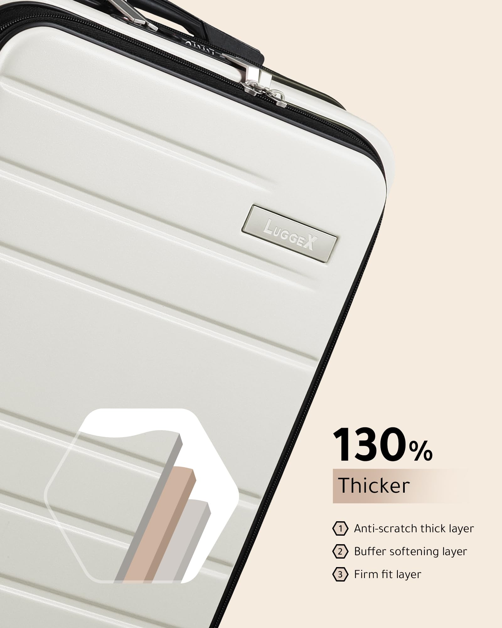 LUGGEX Carry On Luggage with Pocket Compartment - Polycarbonate Expandable Luggage with USB Port - Travel Suitcase with Wheels Airline Approved, Lightweight