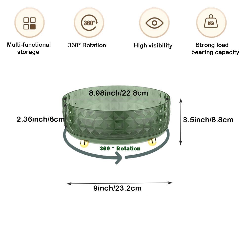 Non Skid Lazy Susan Turntable, 1 Tier Non Skid Spice Rack Turntable, 9 Inch Spinning Organizer, 360 Degree Rotating Seasoning Organizer for Kitchen, Pantry Cabinet, Refrigerator, Dark Green
