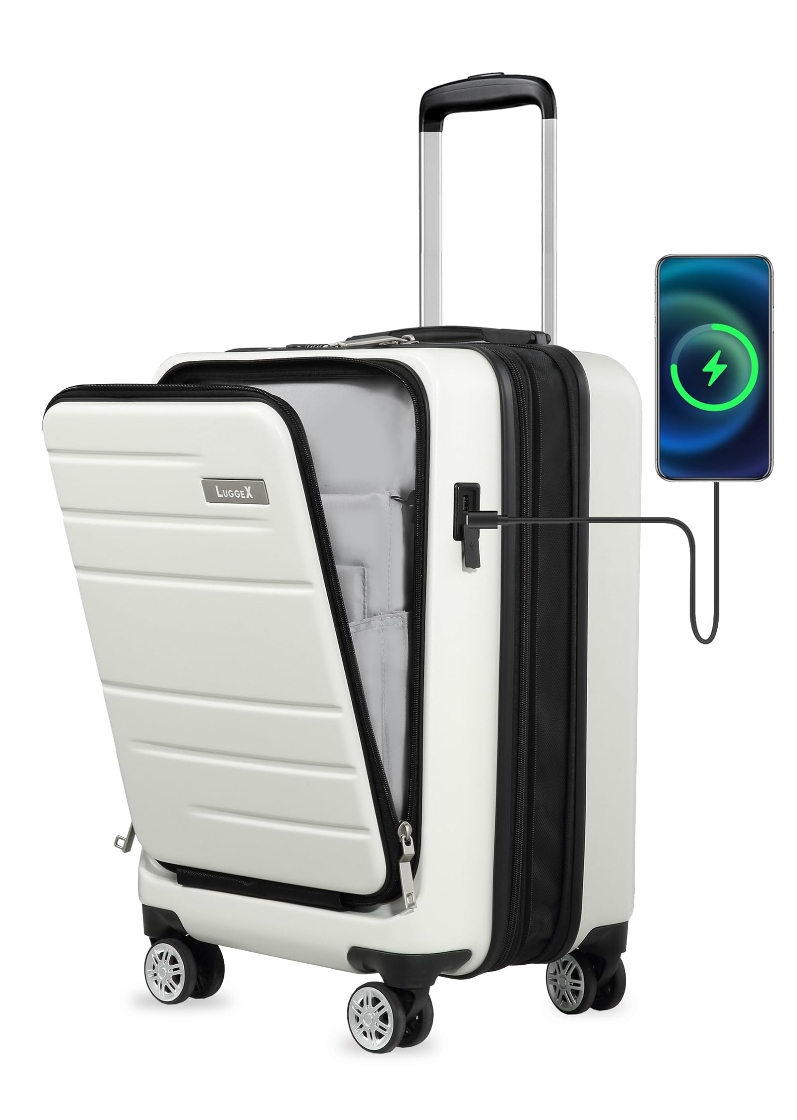 LUGGEX Carry On Luggage with Pocket Compartment - Polycarbonate Expandable Luggage with USB Port - Travel Suitcase with Wheels Airline Approved, Lightweight