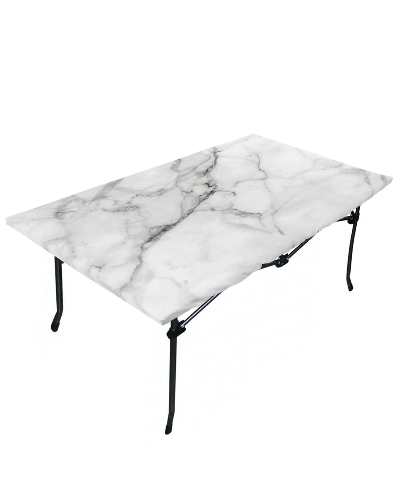 Fitted Table Cover for 4ft Rectangle Tables White Abstract Marble Art Elastic Edge Waterproof Tablecloth Cover for Indoor Outdoor Patio Garden Kitchen Tabletop Decor Grey Stone Nature Agate