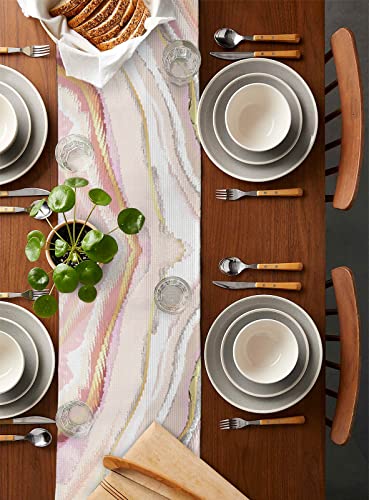 Lsrtoss Pink Yellow Ombre Table Runner 48 Inches Long Farmhouse Dress Scarves, Modern Marble Abstract Art Geometric Dining Tablerunner for Coffee Table/Kitchen Island/Party Décor, 13" x 48"