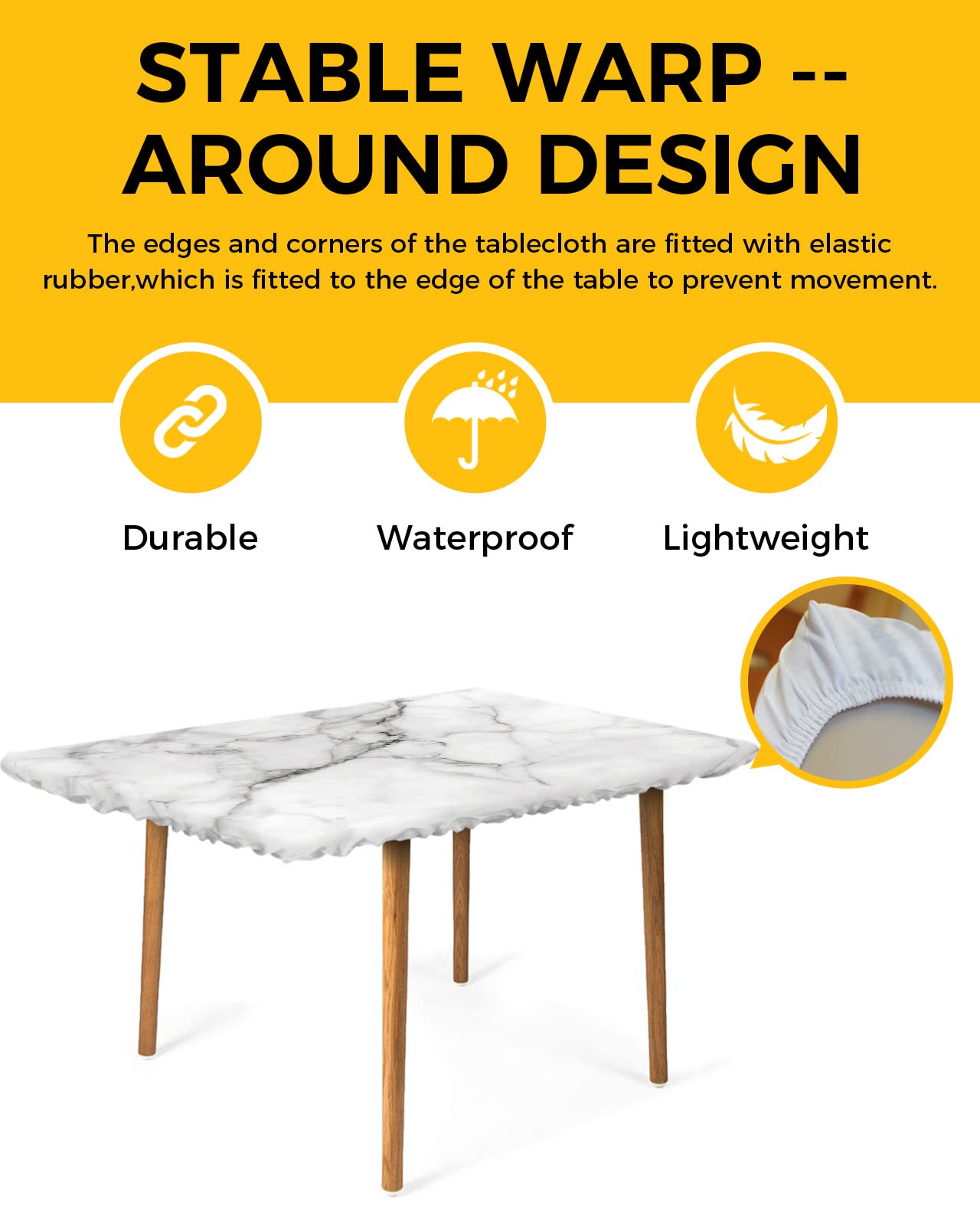 Fitted Table Cover for 4ft Rectangle Tables White Abstract Marble Art Elastic Edge Waterproof Tablecloth Cover for Indoor Outdoor Patio Garden Kitchen Tabletop Decor Grey Stone Nature Agate