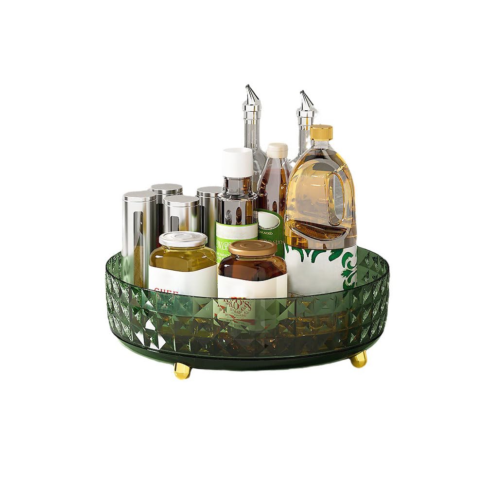 Non Skid Lazy Susan Turntable, 1 Tier Non Skid Spice Rack Turntable, 9 Inch Spinning Organizer, 360 Degree Rotating Seasoning Organizer for Kitchen, Pantry Cabinet, Refrigerator, Dark Green
