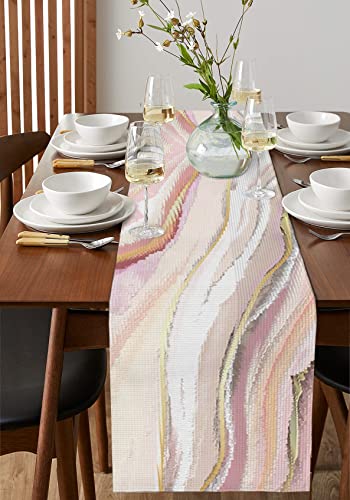 Lsrtoss Pink Yellow Ombre Table Runner 48 Inches Long Farmhouse Dress Scarves, Modern Marble Abstract Art Geometric Dining Tablerunner for Coffee Table/Kitchen Island/Party Décor, 13" x 48"